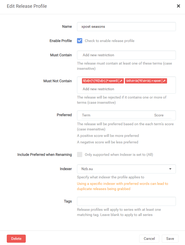 Issue with Must not contain - Help & Support - sonarr :: forums